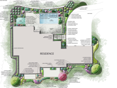 A comprehensive landscape design plan rendered in color. | Upwork
