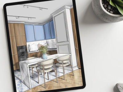 Digital interior sketch, hand-drawing render | Upwork