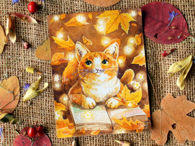 A hand-drawn postcard (greeting-card) in watercolor or\and colored ...