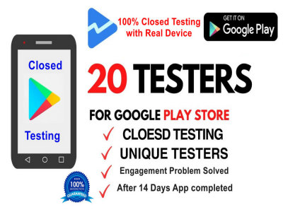 20 testers for google play closed testing 14 days any app | Upwork