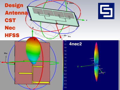 Designing of Antenna, filter and arrays using CST, 4nec2, hfss, ads ...