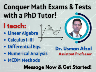 Expert PhD Math Tutor for Linear Algebra, Calculus, Differential Eqs ...