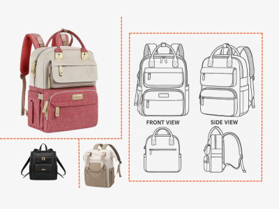 Baby backpack tech pack design kids diaper bag spec sheet fashion ...