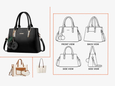 Design women handbag tech pack flat sketch ladies tote bag tech pack ...