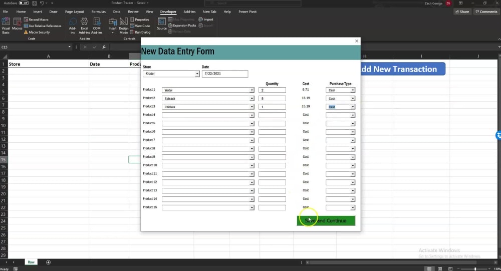An intuitive Excel UserForm to Save Data Entries | Upwork
