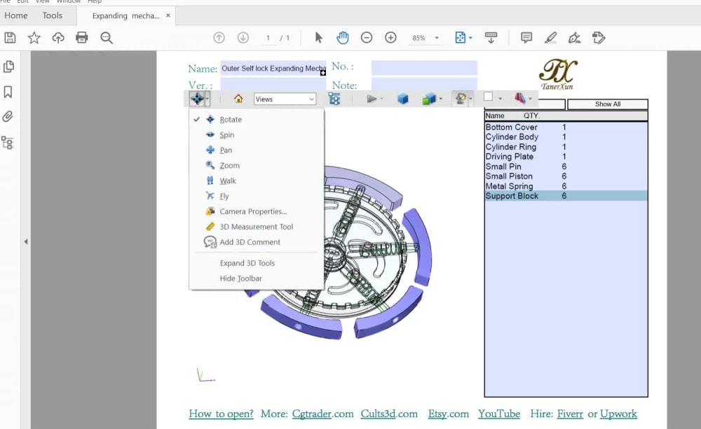 3D PDF document with parts list(BOM) | Upwork