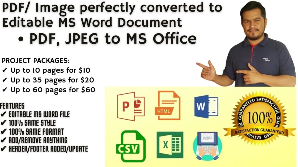Services for pdf to Excel, Word, CSV, HTML, Text, Images, PowerPoint | Upwork