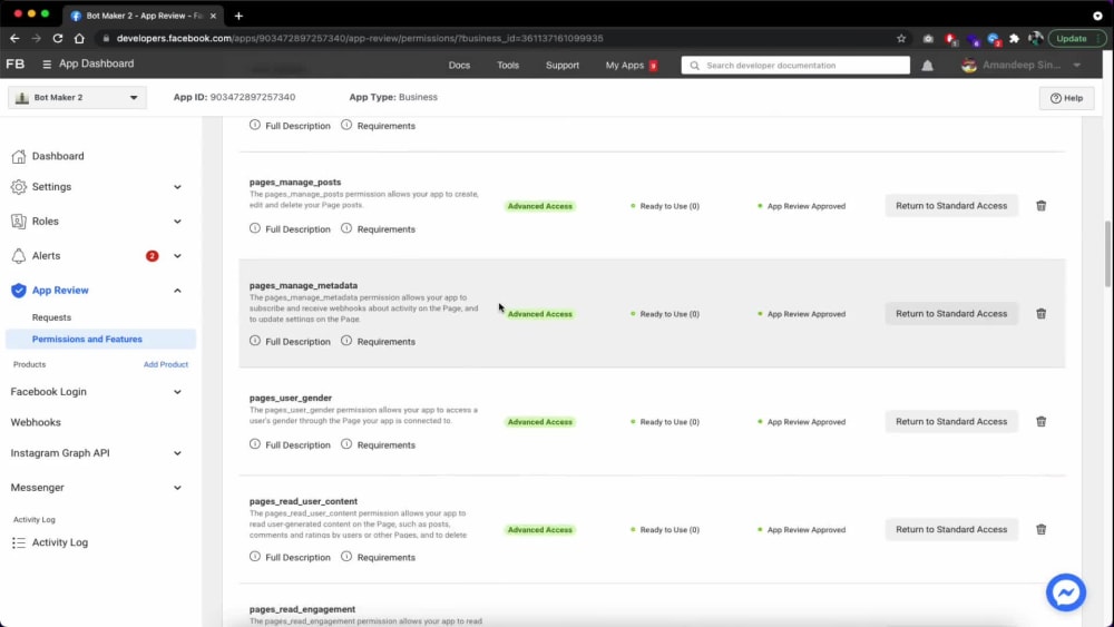 Facebook Application Permissions Advance Access | Upwork