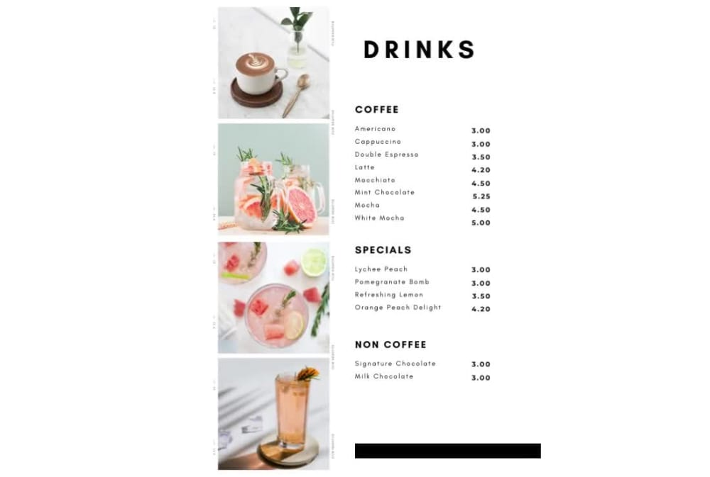 A delicious looking bar menu with price list | Upwork