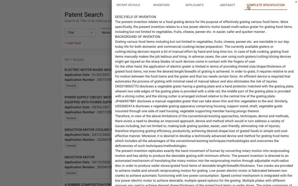 Indian patent search feature on your website | Upwork