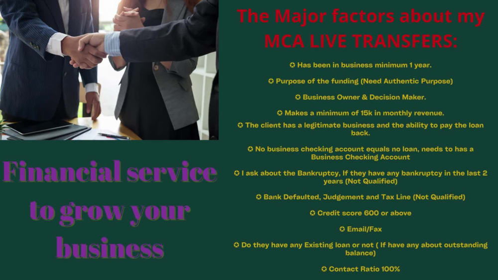 Top quality MCA live transfer leads per criteria | Upwork