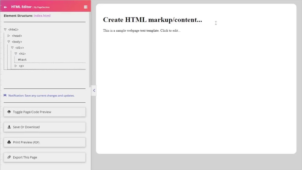 HTML templates for online editing, web content creation and copywriting ...