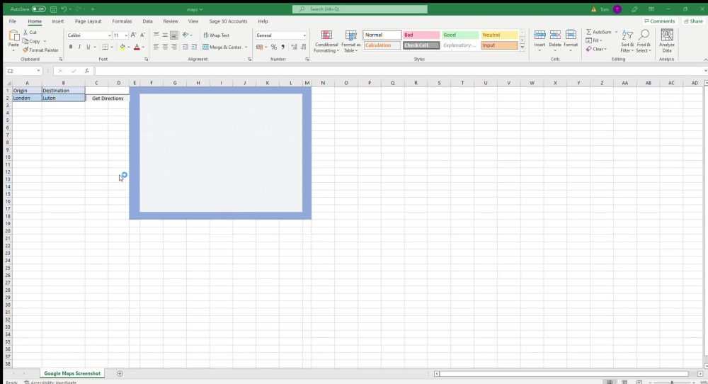 An excel spreadsheet that grabs google maps screenshots | Upwork