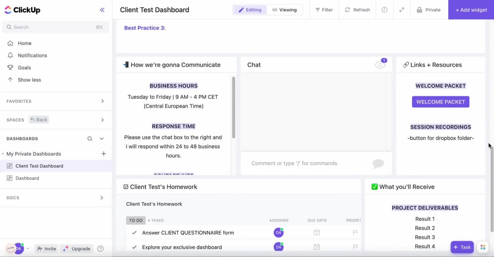 An exclusive client dashboard using ClickUp | Upwork