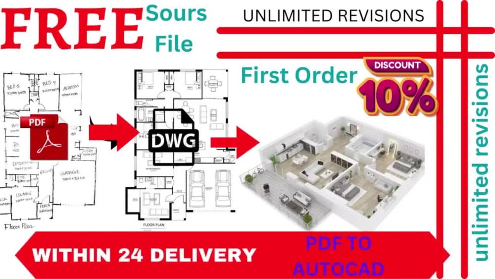 2d 3d floor plan, pdf to AutoCAD,Architectural Drawings | Upwork