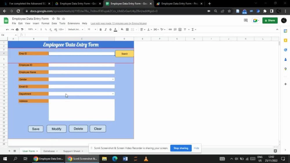 An automated data entry form made with google sheets and apps script ...