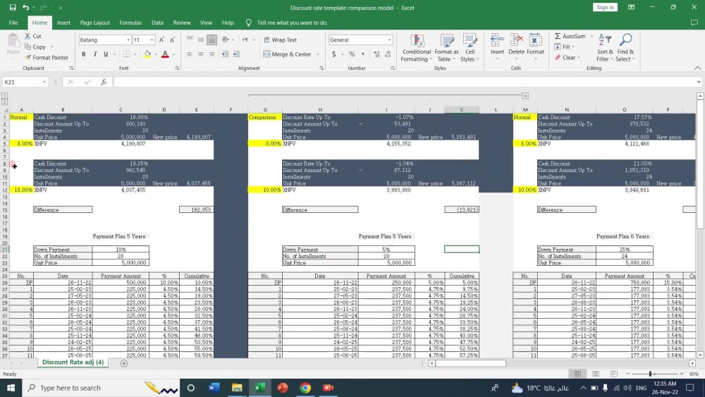 NPV calculation sheet comparison different rate | Upwork