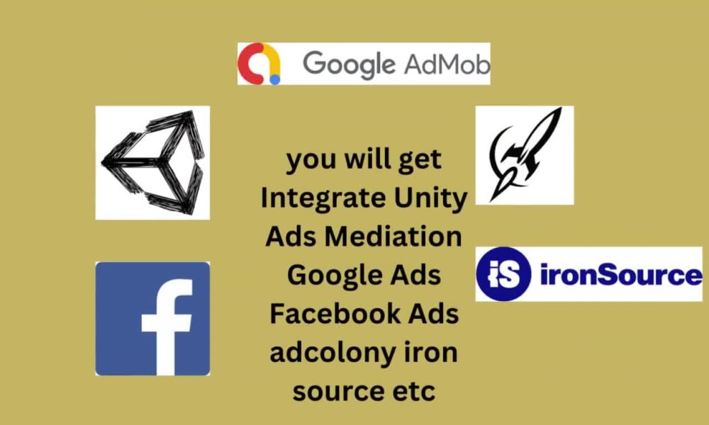 Integrate Unity Ads Google Ads Facebook Ads adcolony iron source etc ...