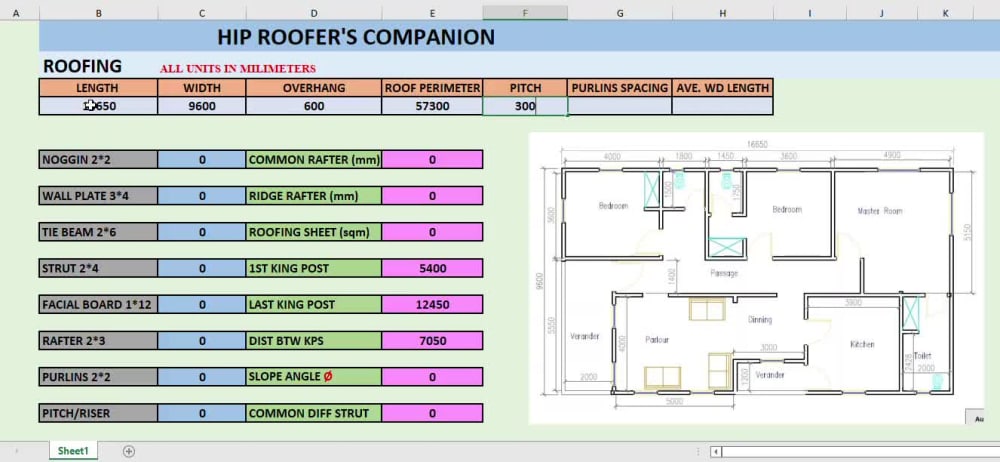 Hip Roofer's companion, an excel template that eases roofers calculations. | Upwork