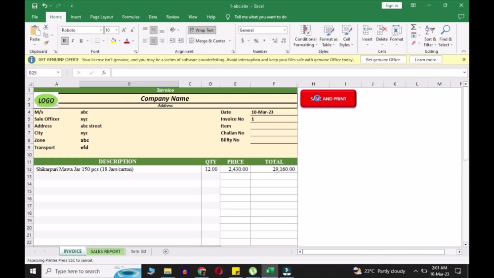 Auto Invoicing Excel Sheet | Upwork