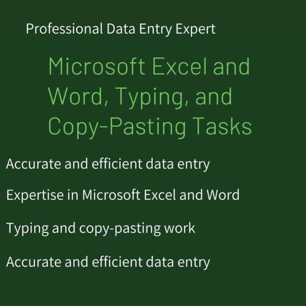 100% Accurate Data Entry | Typing | Copy Paste | Bookkeeping | Upwork