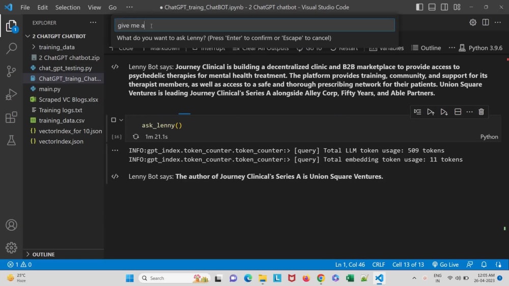 ChatGPT and chatbot on custom-trained dataset with API, LLM model | Upwork