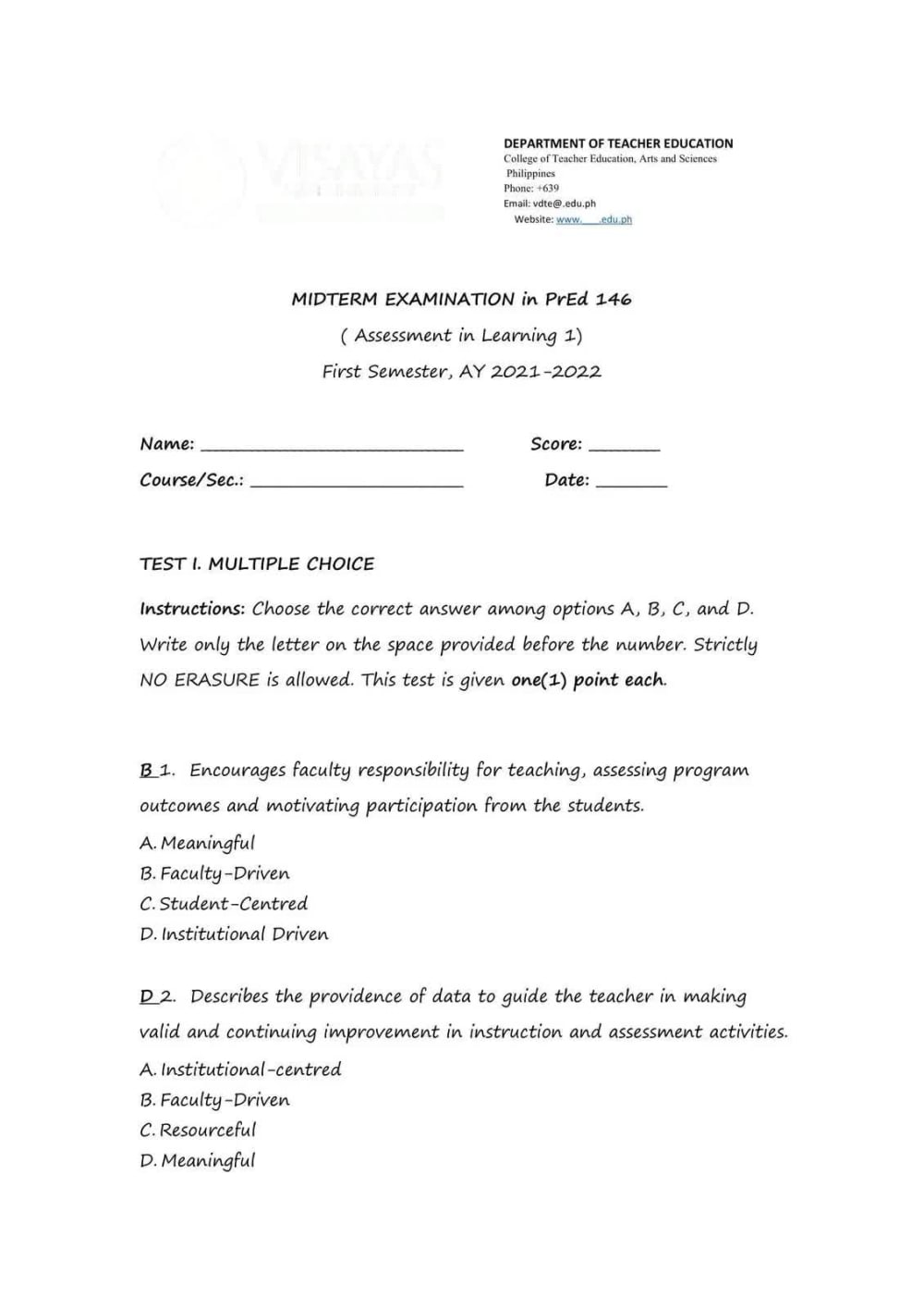 A precise and reliable standardized Questionnaire & Table of ...