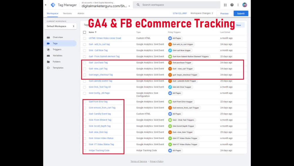 Setup Google Analytics 4, ga4 e-commerce tracking, Facebook pixel with GTM | Upwork