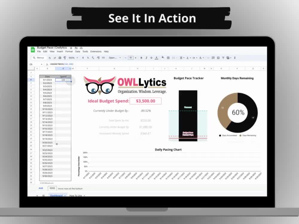 A dashboard for your ad budget pacing tracking in Google Sheets. | Upwork
