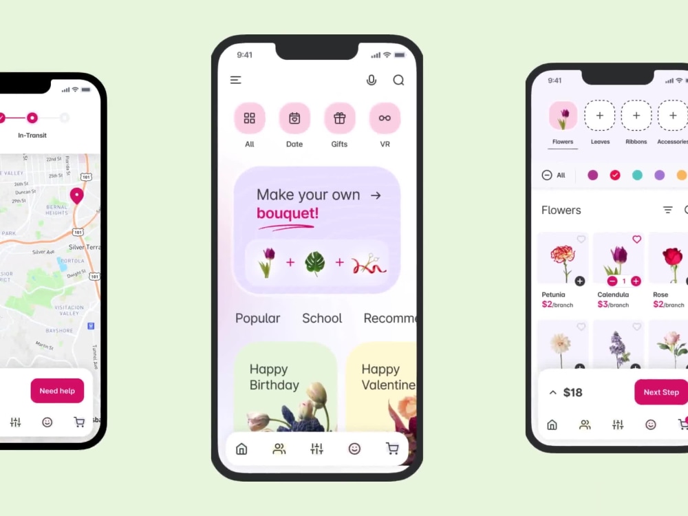 A custom flower bouquet mobile app UI/UX design | Upwork