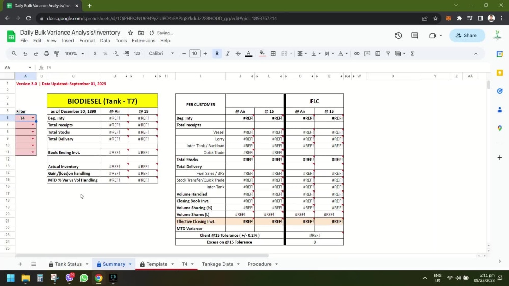 Detailed daily Bulk Variance Analysis/Inventory for Oil and Gas Tanks ...