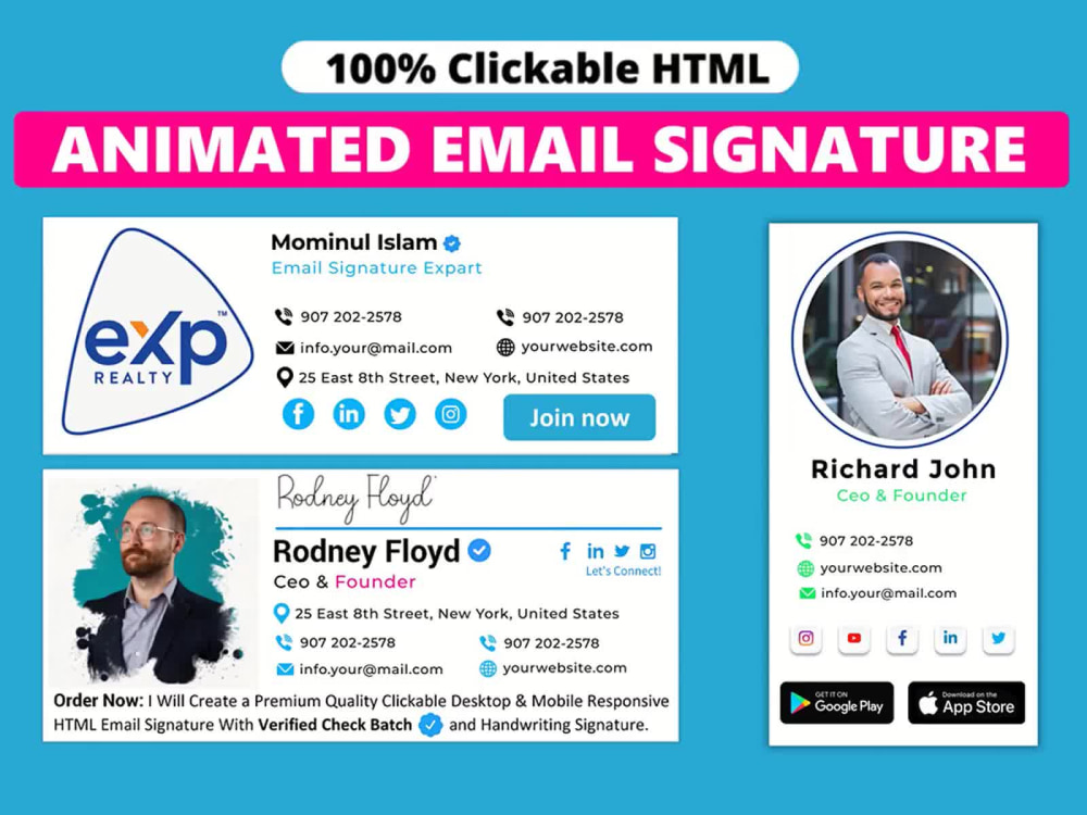 Clickable HTML Animated Email Signature with Animated GIF | Upwork
