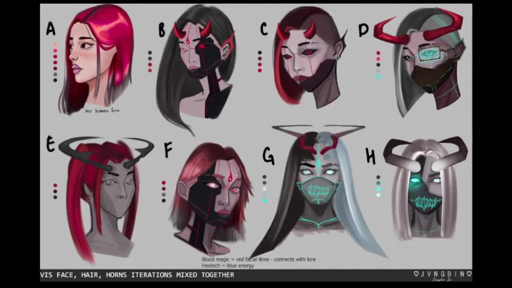 A custom made character concept art (turnarounds, expression sheet, etc ...