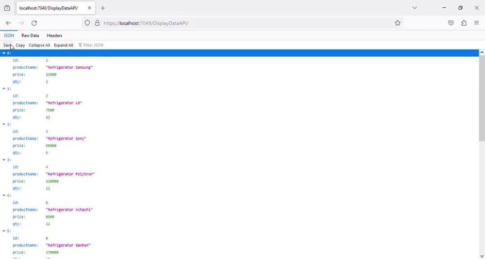 A display data from SQL Server to JSON API format using ASP.NET Core C# ...