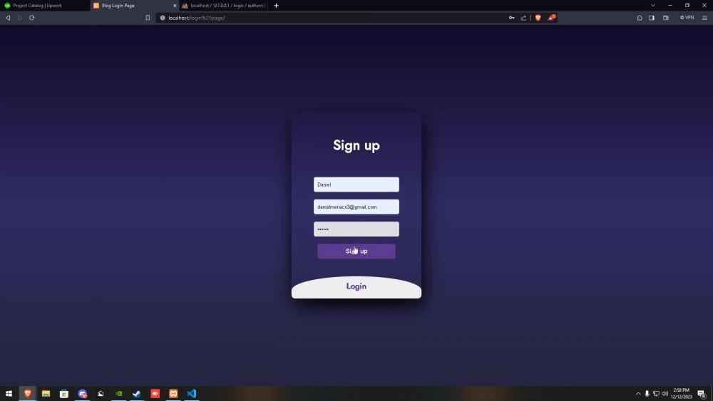 An login/singup page connected at database | Upwork