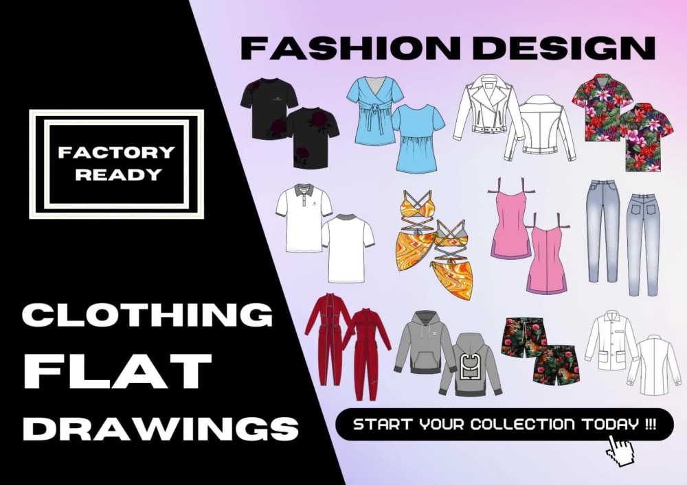 A fashion design CAD sketch/flat technical drawing for any garment | Upwork