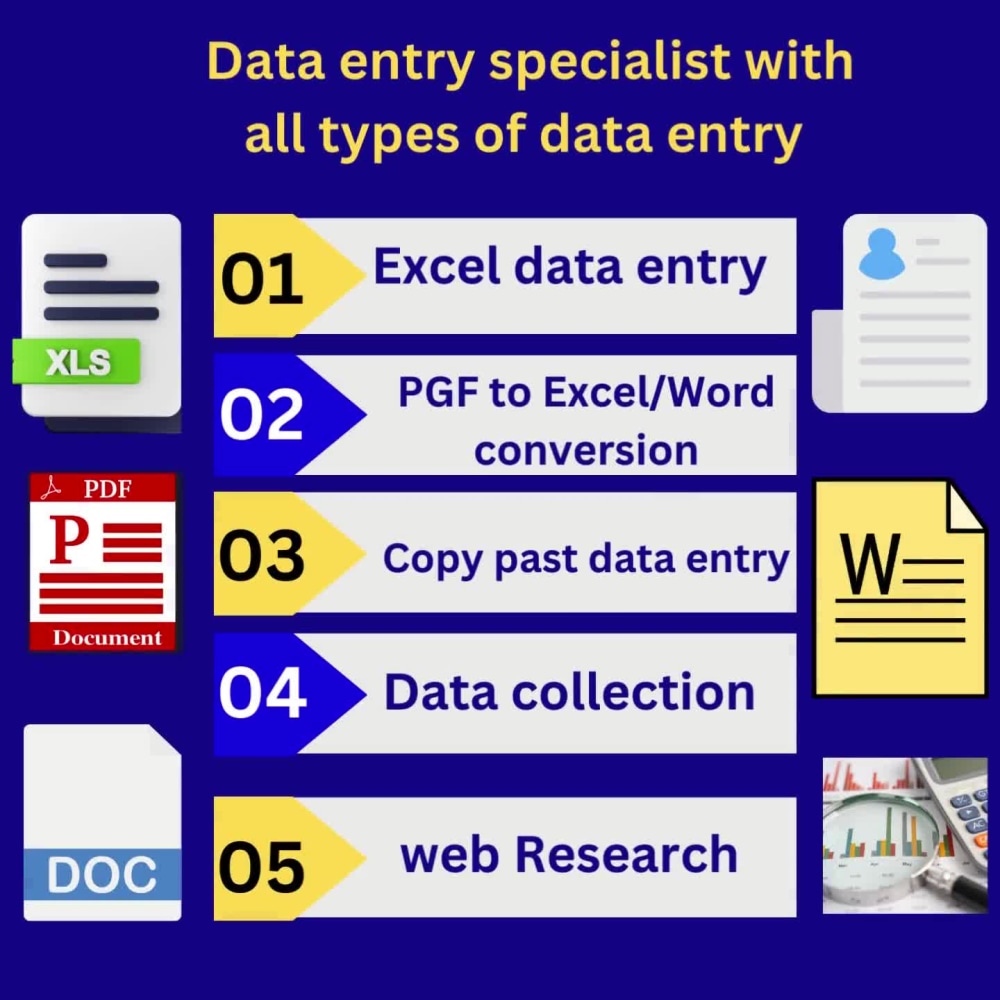Data entry specialist with all types of data entry Excel, Word typing ...