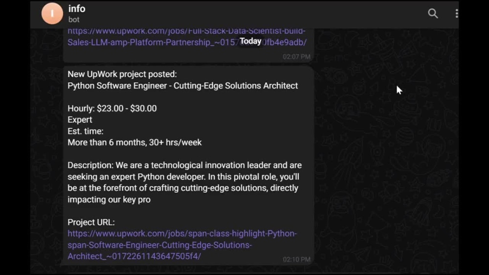 Automated Job Alert System for UpWork with Telegram/WhatsApp Notifications | Upwork