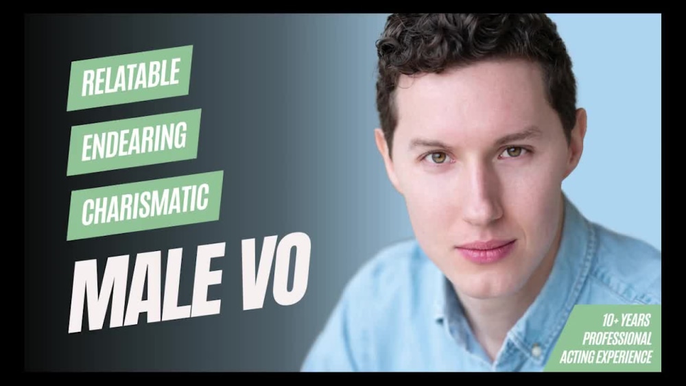 A professional voice over recording in a youthful, endearing male voice ...