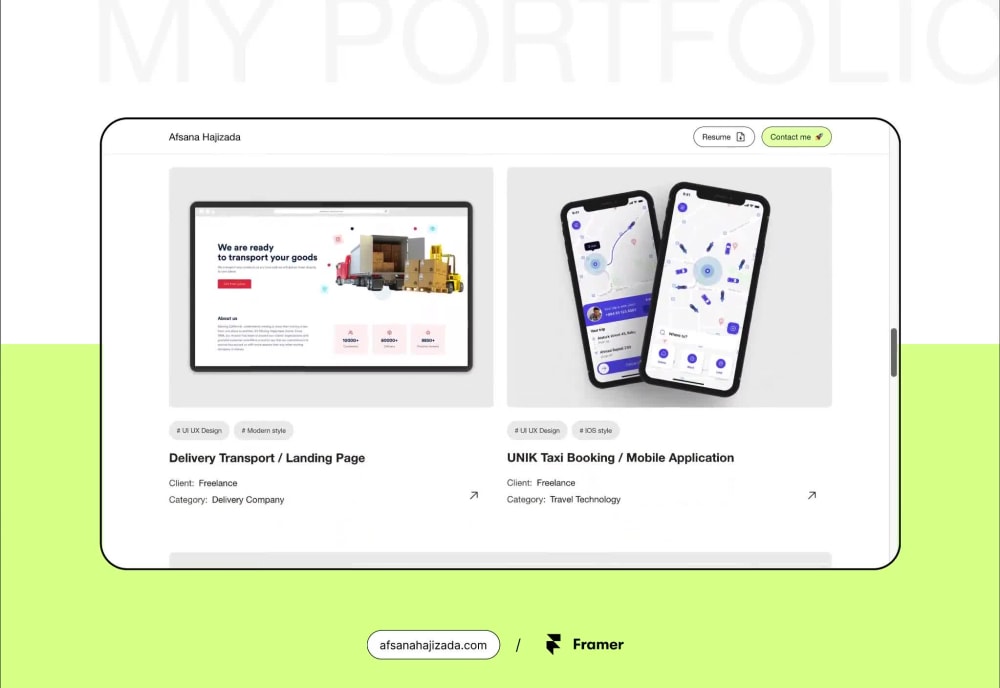 Framer / No-code / Portfolio / Personal / Blog Website | Upwork