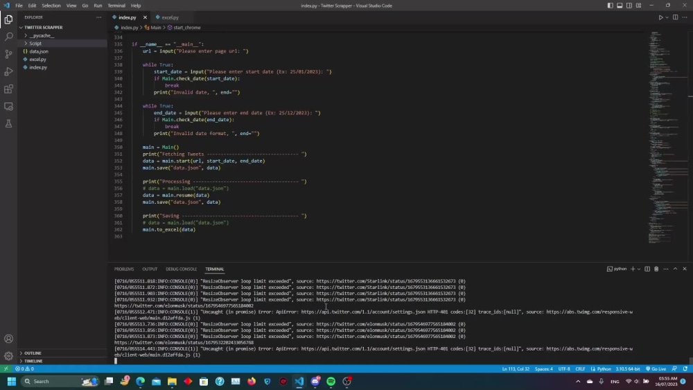 A script that fetches and extracts data from twitter website | Upwork