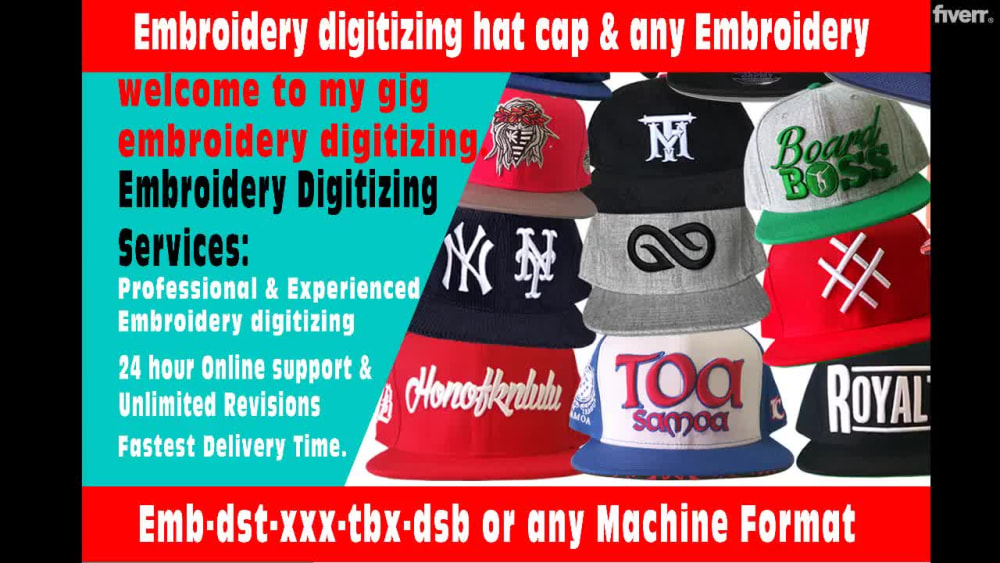 Embroidery Digitizer Wilcom Expert/Illustrator Vector/Hat cap Logo ...