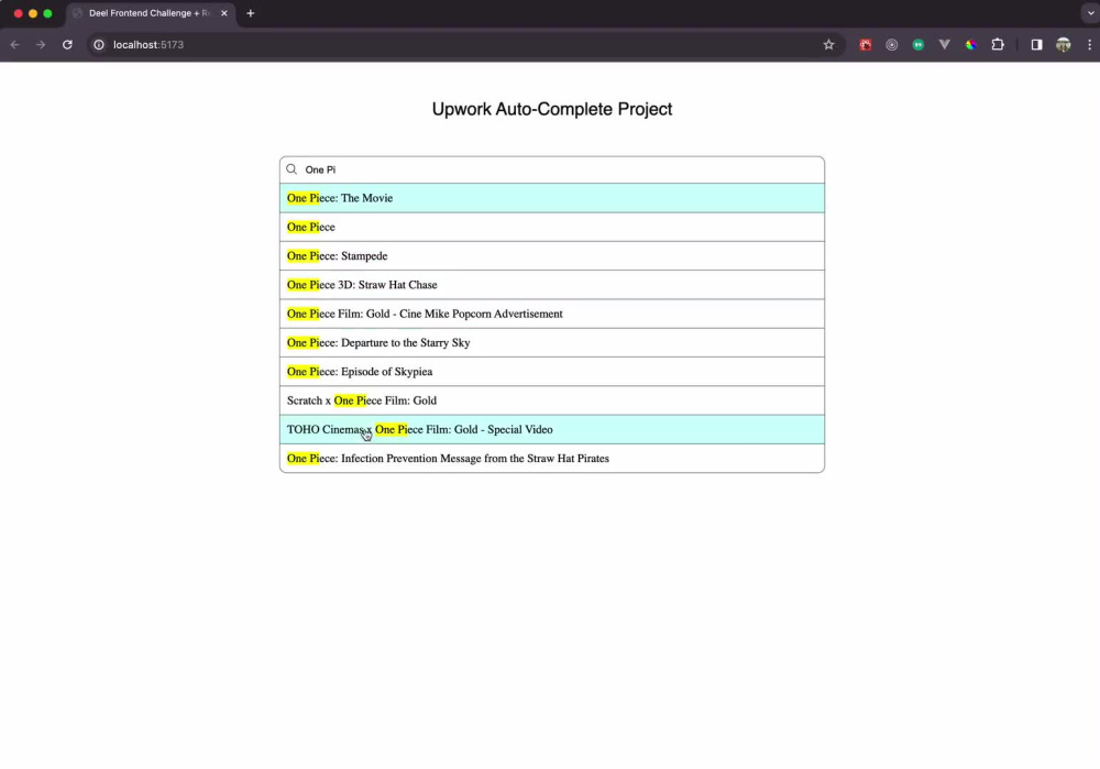 An autocomplete based on API data | Upwork