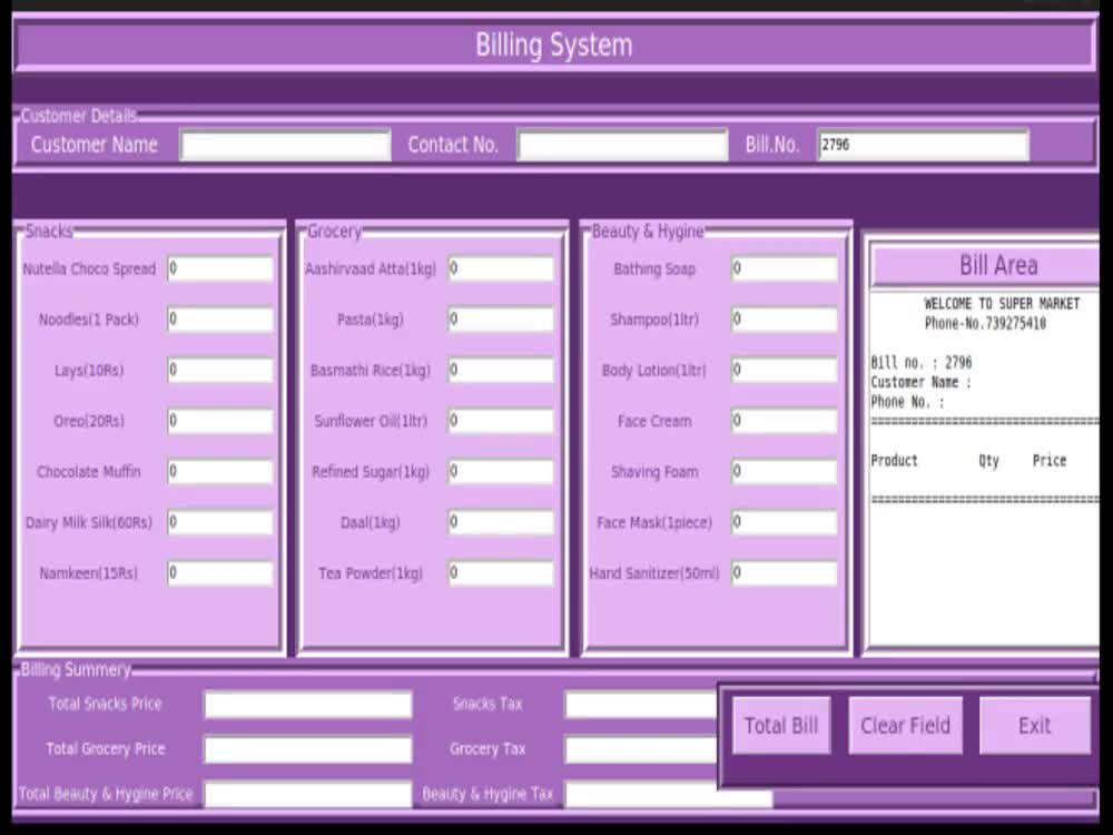 Billing Software: Input customer details, calculate total bill with ...