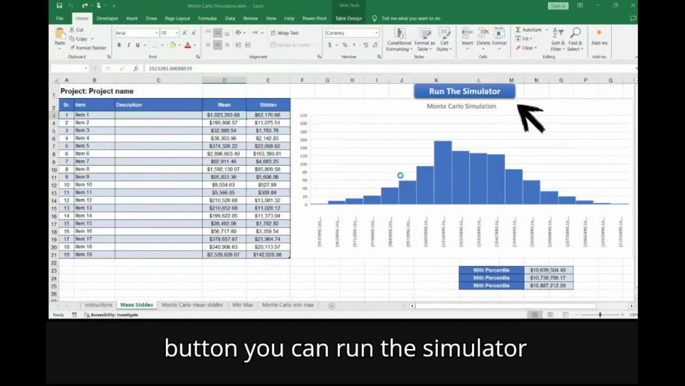 A Monte Carlo Simulation file, which will return 3 confidence intervals ...