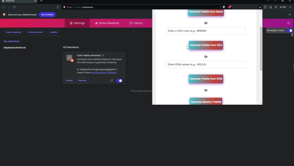 A browser extension that generates color palette. | Upwork