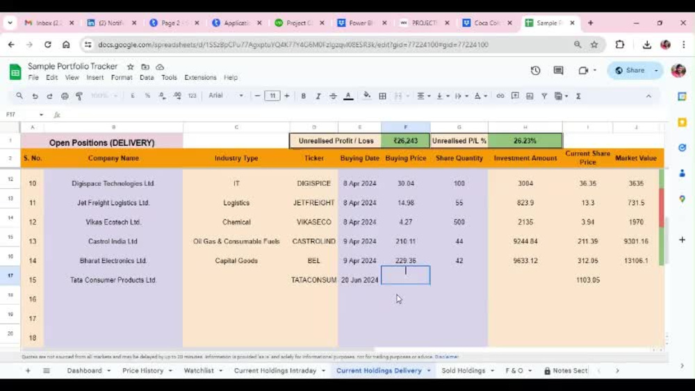 Stock portfolio dashboard with Google sheet automation | Upwork