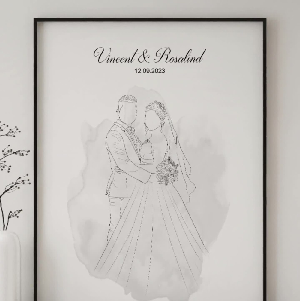 Custom Couple Line Drawing, Personalized Wedding Anniversary Gift | Upwork