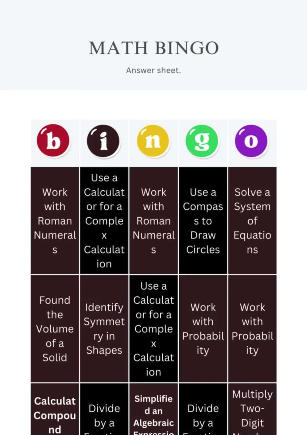 Design engaging interactive bingo game| bingo card flash cards activity ...