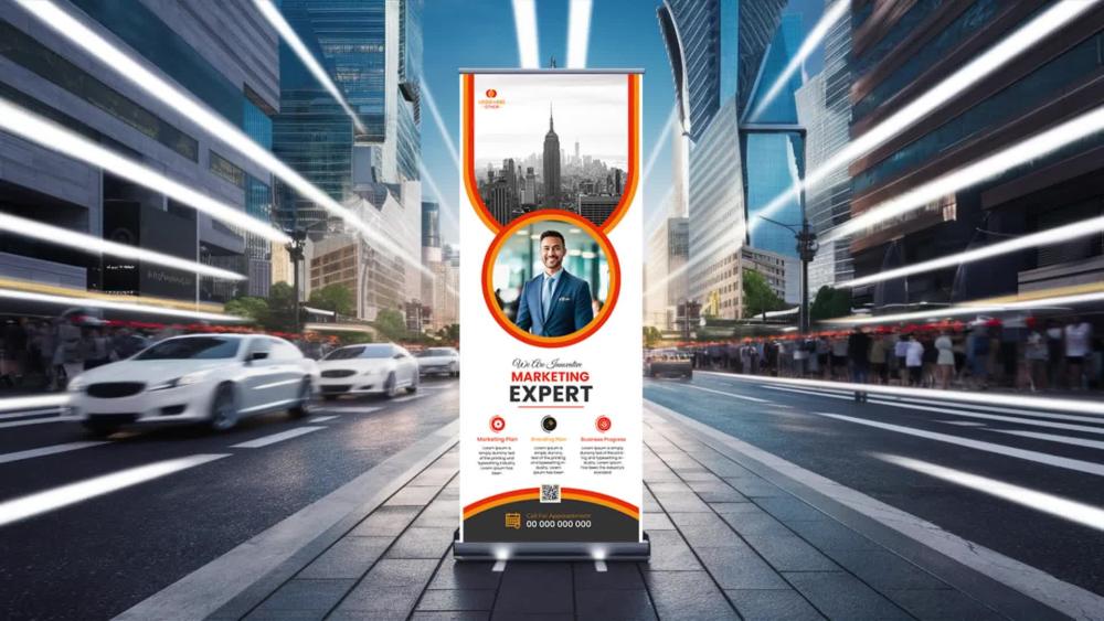 A retractable backdrop roll up pull up and pop up banners design | Upwork